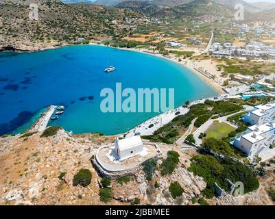 Aerial view of Galissas beach at the west coast of Syros island Stock ...