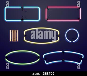 Neon light borders. Vector illuminated frames, bright line for ...