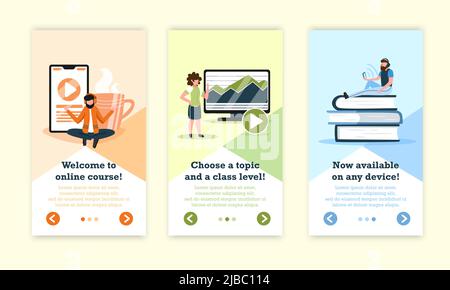 Online learning vertical banners set with distance learning symbols ...