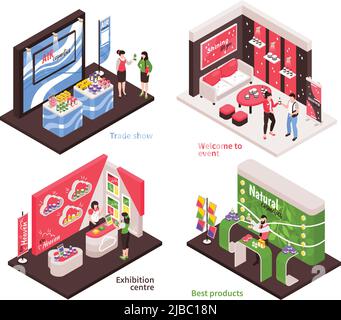 Isometric expo stand exhibition set of isolated elements for ...