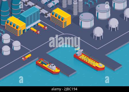 Factory buildings isometric concept. Petroleum industry oil refinery ...