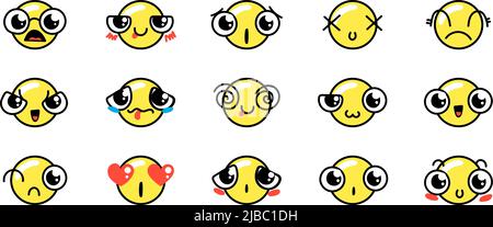 Various Smiling Happy Yellow Emoticons in Front of a Smartphone Screen ...