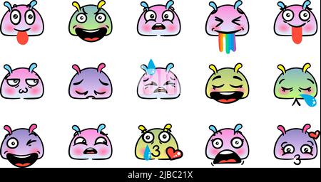 Various Cartoon Emoticons Set with Snails or Slugs. Doodle faces, eyes ...