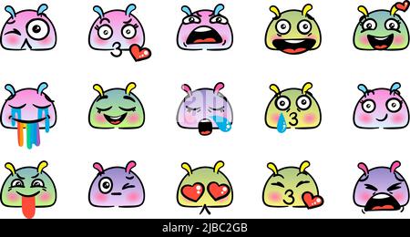 Various Cartoon Emoticons Set with Snails or Slugs. Doodle faces, eyes ...
