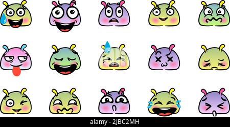 Various Cartoon Emoticons Set with Snails or Slugs. Doodle faces, eyes ...