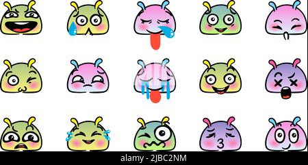 Various Cartoon Emoticons Set with Snails or Slugs. Doodle faces, eyes ...