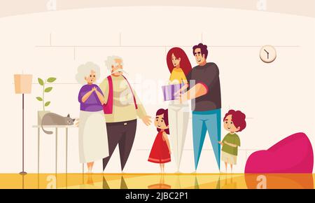 Happy celebration people composition with indoor scenery mother and son ...