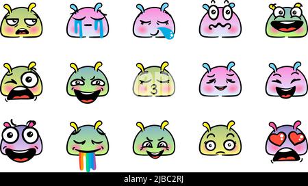 Various Cartoon Emoticons Set with Snails or Slugs. Doodle faces, eyes ...