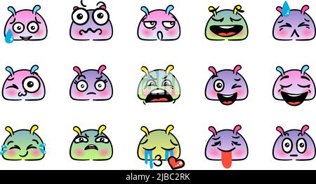 Various Cartoon Emoticons Set with Snails or Slugs. Doodle faces, eyes ...