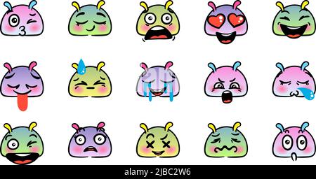 Various Cartoon Emoticons Set with Snails or Slugs. Doodle faces, eyes ...