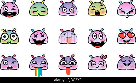 Various Cartoon Emoticons Set with Snails or Slugs. Doodle faces, eyes ...