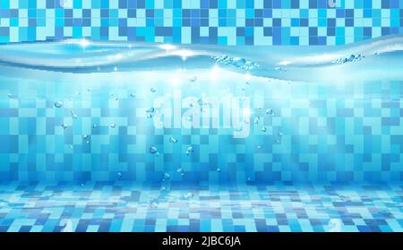 Underwater wave in pool realistic composition with view of water wave ...