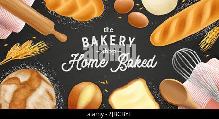 Realistic bread ads horizontal poster with vintage style fresh bread ...