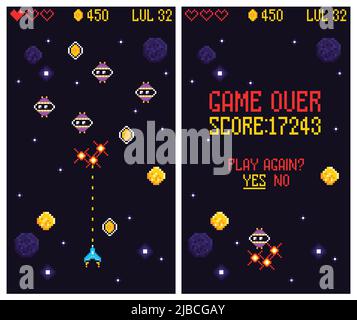 Set of vintage space banners. Galaxy Poster in retro style. Planets and ...
