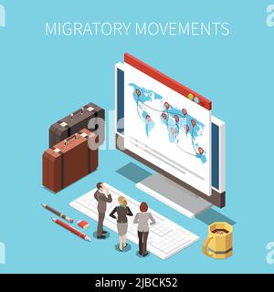 Population mobility migration displacement isometric set with ...