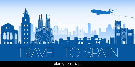 spain famous landmarks by silhouette style,vector illustration Stock ...