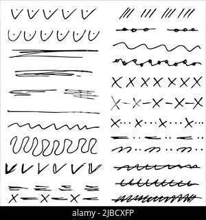 Hand drawn underlines. Drawing brush lines, pencil textured strokes ...