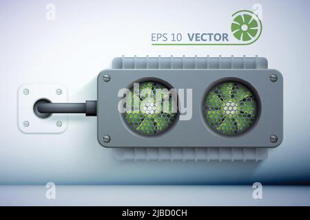 Cooling system elements with green realistic coolers and wire placed on ...