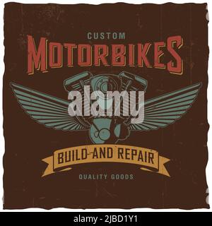Custom motorbikes poster with words build and repair with hand drawn ...