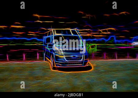 Motorhome van conversion with bright neon lights and vivid colours ...