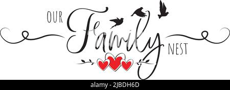 FAMILY text with hearts. Motivation quote. Family word. Hand lettering ...