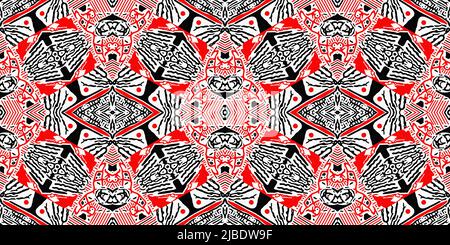 Red black seamless arabesque bandana border pattern. Modern masculine ...
