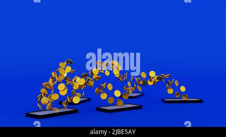 Mobile banking concept, coin moving from smartphone to other cellphone ...