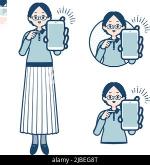 A young woman with glasses with Explanation Pointing images.It's vector ...