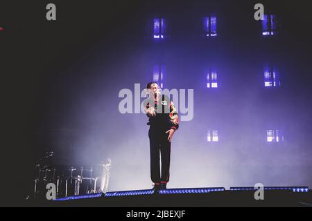 Rapper Ghali Amdouni performs on stage at Palalottomatica in Rome ...