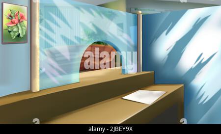 Cash desk windows in the bank department. Digital Painting Background ...