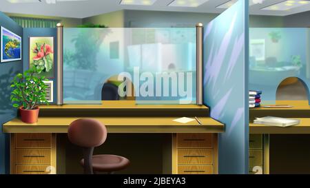 Cash desk windows in the bank department. Digital Painting Background ...