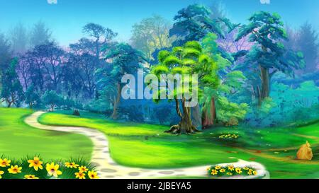 Well in the yard in the village on a summer day. Digital Painting ...