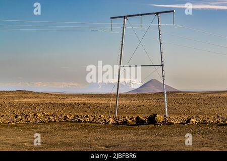 Overhead line for electricity in Iceland Stock Photo - Alamy