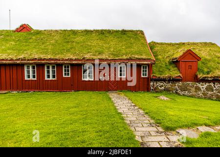 Houses with grass roofs in Torshavn on the Faroe Islands, Denmark Stock ...