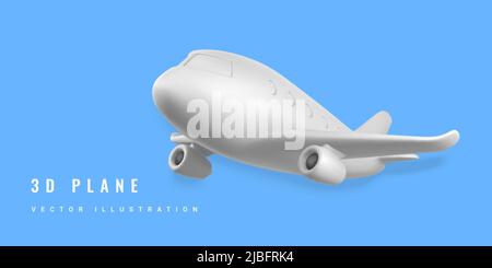 3D cartoon white plane. Realistic Jet Airplane on white background ...