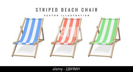 Striped beach chair. Realistic 3D deck chair isolated on white ...
