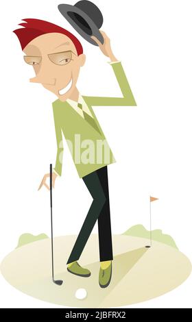 Gentleman a golfer on the golf course illustration. Cartoon jumping ...