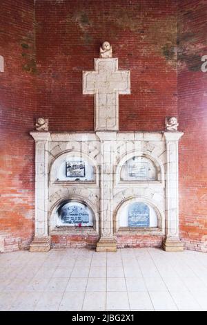 Interior and details of the San Joaquin cemetery chapel in Iloilo ...