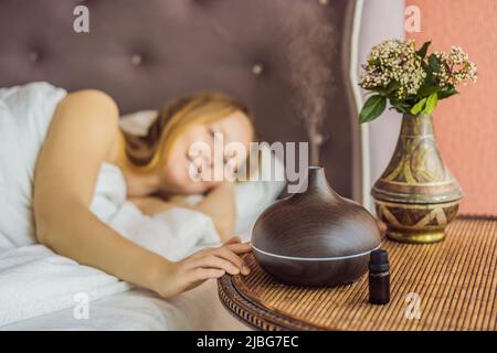 Aromatherapy Concept. Wooden Electric Ultrasonic Essential Oil Aroma ...