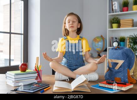 Back to school! Cute industrious children are sitting at desks indoors ...