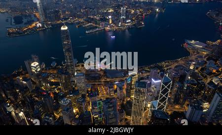 Victoria Harbour in drone point of view at night Stock Photo - Alamy