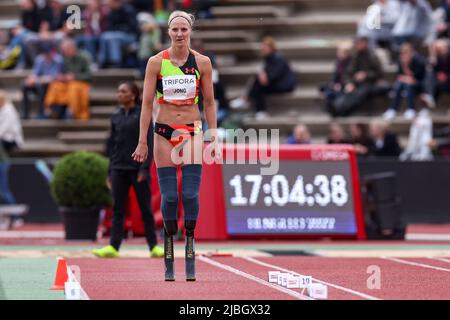 HENGELO , NETHERLANDS - JUNE 9: Fleur Jong (NL) competing in the 100 mtr Para during the FBK ...