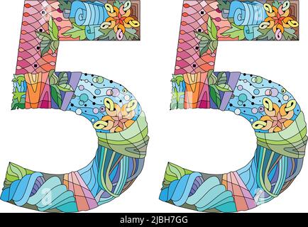 Five number Isolated zentangle illustration for coloring Stock Vector ...