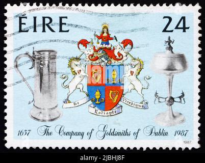 IRELAND - CIRCA 1988: a stamp printed in the Ireland shows Town of ...