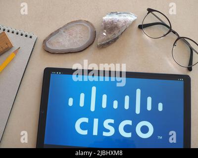 In this photo illustration Cisco Systems, Inc. logo seen displayed on a ...