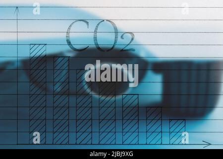 hand drawn decreasing columns showing CO2 reducing trend Stock Photo ...