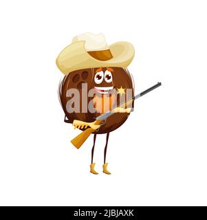 Cartoon coconut sheriff character, funny vector coco nut ranger with ...