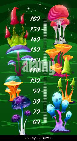Kids height chart. Magic mushrooms in fairy forest. Child height ...
