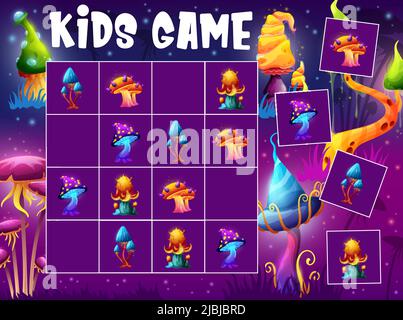 Sudoku kids game. Magic mushrooms in fairy forest. Children logical ...