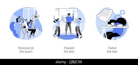Exams isolated cartoon vector illustrations set. Stressed teenager ...